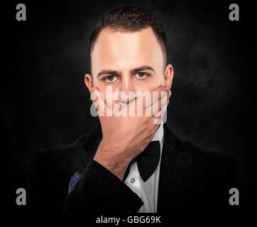 Scared man in suit on white background, full body Stock Photo - Alamy