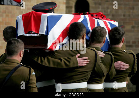 The coffin of Sapper Mark Quinsey arrives at the Immanuel Church ...