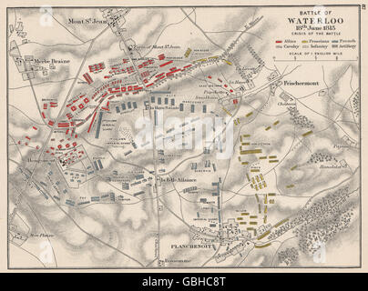 Map of the Battle of Waterloo, 18th June 1815 (19th century). Artist ...