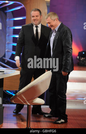 Chris Moyles (Left) and Louis Walsh during filming of the television ...