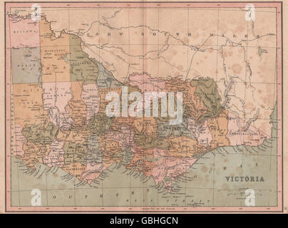 VICTORIA: State map showing counties; Inset map of Melbourne. Australia ...