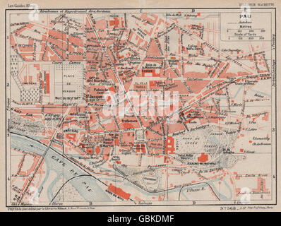PAU antique town city plan de la ville. Pyrénées-Atlantiques, 1885 ...