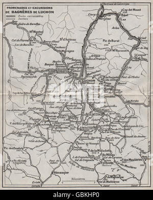 BAGNÈRES-DE-LUCHON ENVIRONS. Vintage map plan. Haute-Garonne, 1933 ...