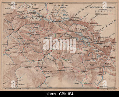 BENASQUE VALLEY. Montagnes de Venasca. Vintage hiking map. Pyrenees ...