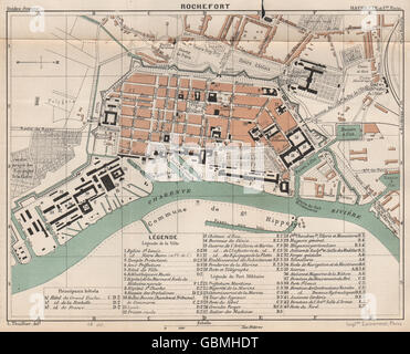 ROCHEFORT antique town city plan de la ville. France carte. BAEDEKER ...