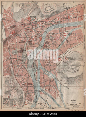 LIÈGE vintage town/city plan. Belgium. WARD LOCK, 1926 vintage map ...