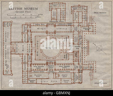 BRITISH MUSEUM. Ground floor vintage map plan. London, 1927 Stock Photo ...