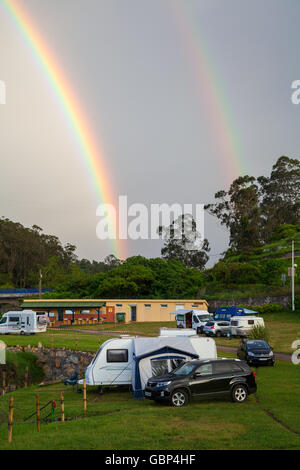 Rainbow over Caravan site Stock Photo - Alamy