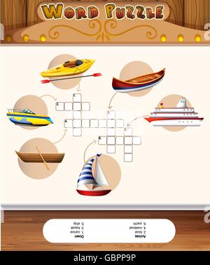 Word puzzle template with water transportation illustration - Word ...