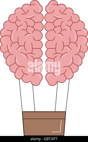 Cartoon human brain fly in sky as super hero. Clever central nervous ...