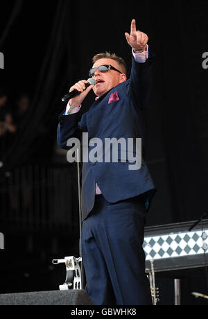 Suggs of Madness performing during the 2009 Glastonbury Festival at ...