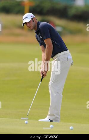 Dustin Johnson during a practice round for the Masters golf tournament ...