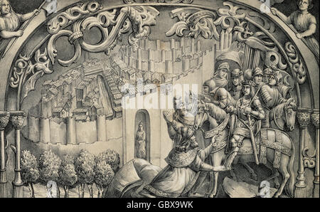 Surrender of the Moors at Granada to Isabella and Ferdinand 1492 Stock ...