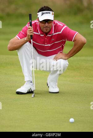 Robert Allenby lines up his putt on the 3rd hole at Waialae. The third ...