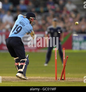 A batsman is clean bowled during an English County Championship Cricket ...