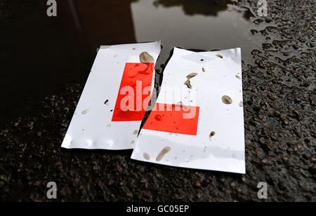 Learner Drivers. A torn L plate lies on the ground Stock Photo - Alamy