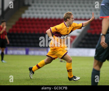 Motherwell's Paul Slane celebrates the fourth goal during the Europa ...
