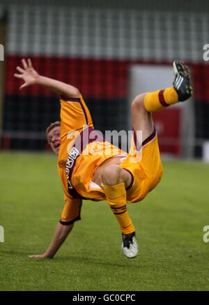 Motherwell's Paul Slane celebrates the fourth goal during the Europa ...