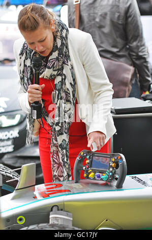 Jennie Gow, TV and radio motorsport reporter, working at the Goodwood ...