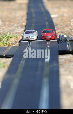 James May Scalextric World Record Attempt - Weybridge Stock Photo - Alamy