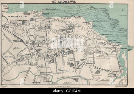 ST ANDREWS antique town plan. Fife. Scotland, 1886 antique map Stock ...