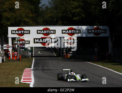 Brawn GP driver Rubens Barichello celebrates his victory at the Monza ...