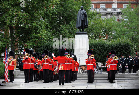 Eight Coldstream Guards in full uniform, complete with fur busbies ...