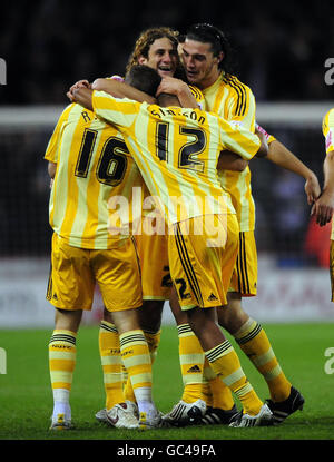 Happy Sheffield United players at full time applaud the crowd during ...