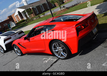 Red Chevrolet Corvette Stingray (C7) at Vilnius streets. This model is ...