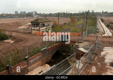 Former railway premises and old buildings stand disused or demolished ...