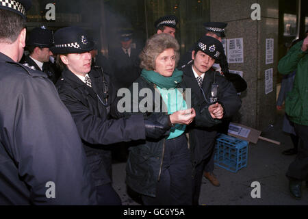 Mrs Anne Scargill, wife of miners leader Arthur Scargill, is led away ...