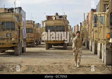Three lines of armoured Enhanced Palletised Loading System Vehicle ...