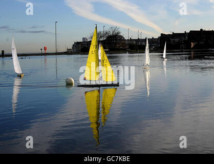 Members of the Tynemouth Model Boat Club sail their model boats at the ...