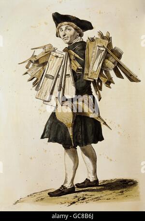 trade, street hawkers, copper engraving by Francois Guerard, "Les Cris ...