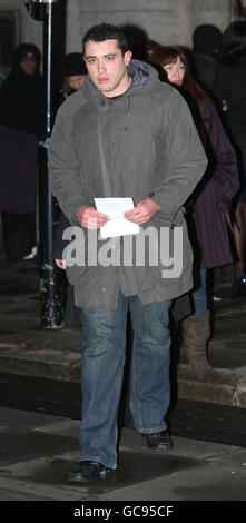 Alex Inglis, the brother of Thomas Inglis, prepares to read a statement ...