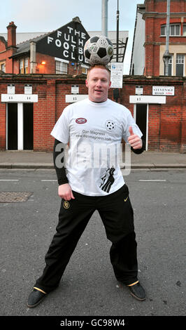 Dan Magness outside Fulham Football club before starting his World ...