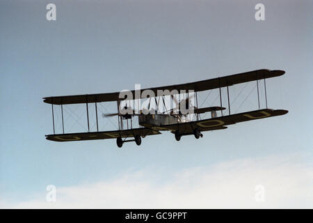 A full size replica of a 1919 Vickers Vimy, lands at Brooklands, where ...