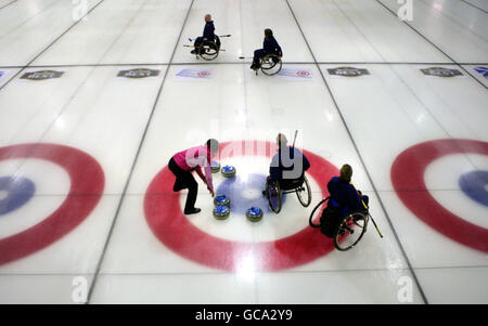 A wheelchair curling demonstration by the ParalympicsGB curling team at ...