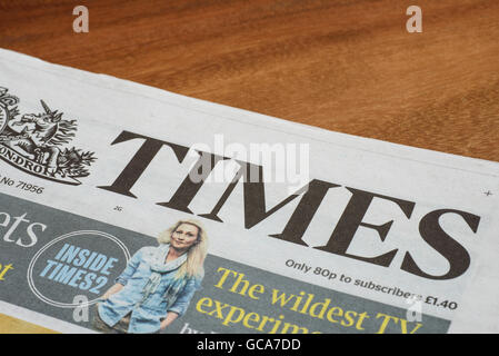 The front page and masthead of The Times, a British tabloid newspaper ...