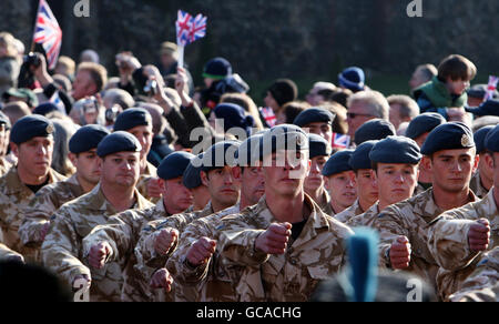 Servicemen from 27 Squadron of the RAF Regiment march through the ...