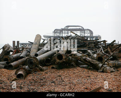 Brighton West Pier destroyed by storm and fire, Brighton East Sussex ...