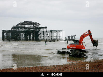 Brighton West Pier destroyed by storm and fire, Brighton East Sussex ...