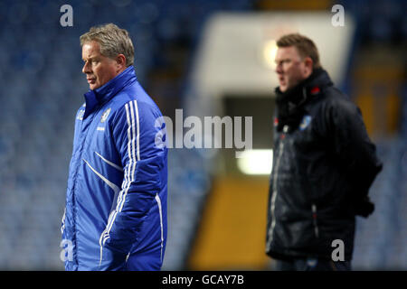 Chelsea youth team manager Dermot Drummy gestures on the touchline ...