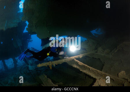 Shipwreck Dunraven, scuba diver inside the ship wreck, Wreck Dunraven ...