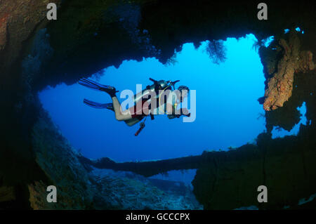 Shipwreck Dunraven, scuba diver inside the ship wreck, Wreck Dunraven ...