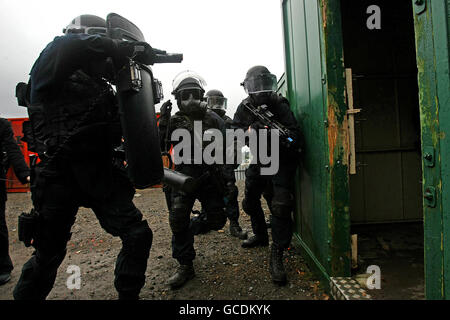 Members of the elite Irish Defence Forces Army Ranger Wing (ARW) hold a ...
