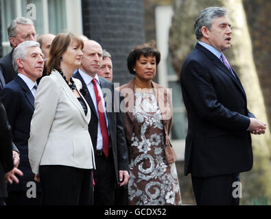 Prime Minister Gordon Brown making a statement, with the Labour Party ...