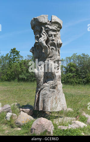 Wooden sculpture of the four-headed slavic god Svantovit at the former ...