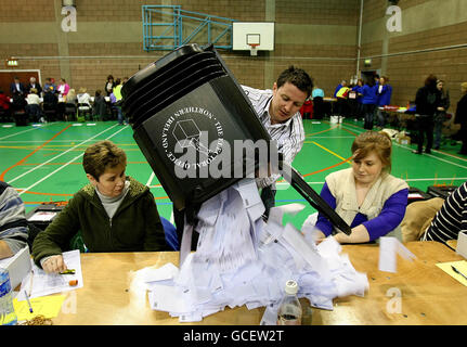 A ballot box is emptied as counting begins at the Punchestown ...