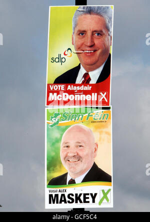 Labour Party campaign posters for the Irish general election in a ...